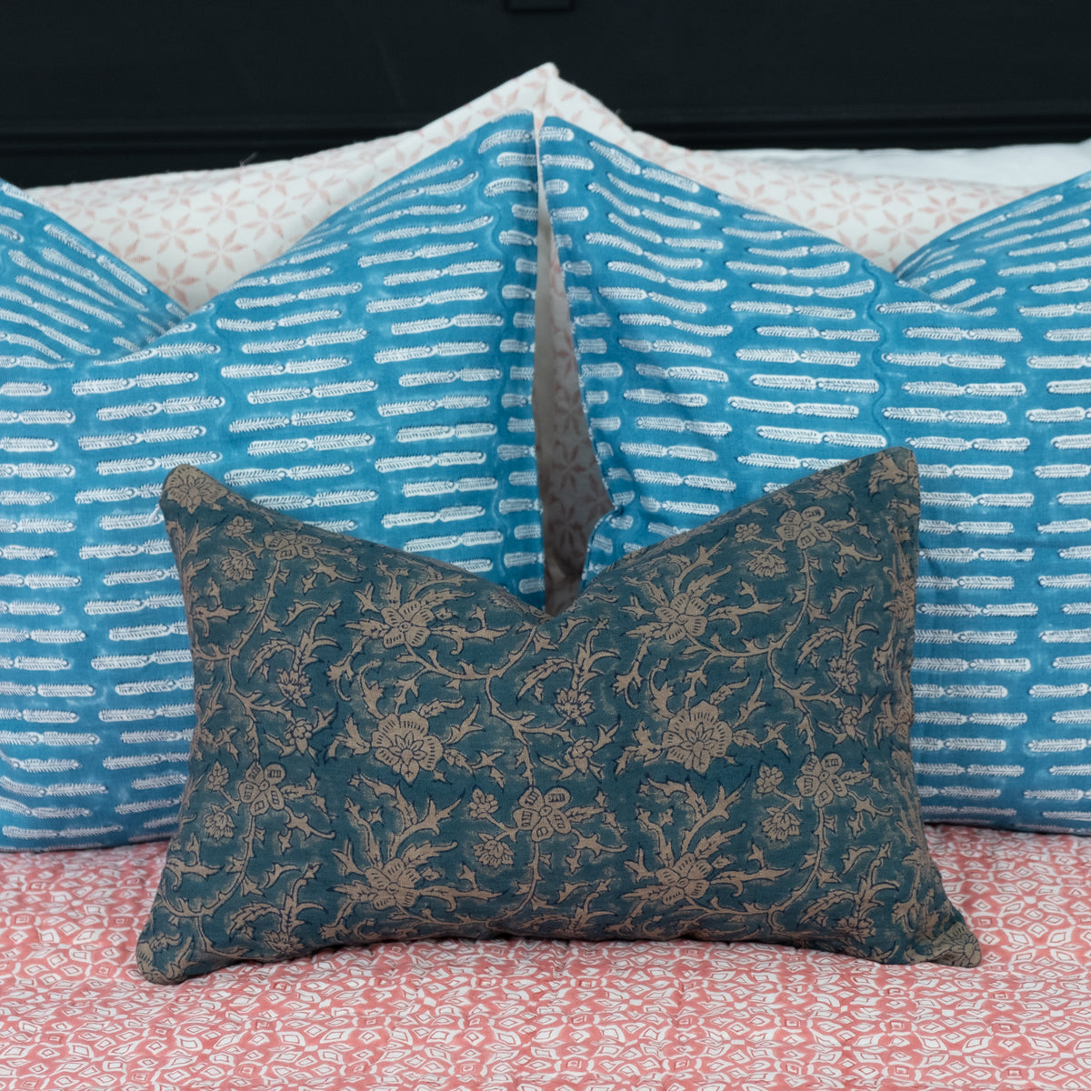 Brittany Blue Tan Block Print Pillow - Allem Studio Textiles – ALLEM STUDIO