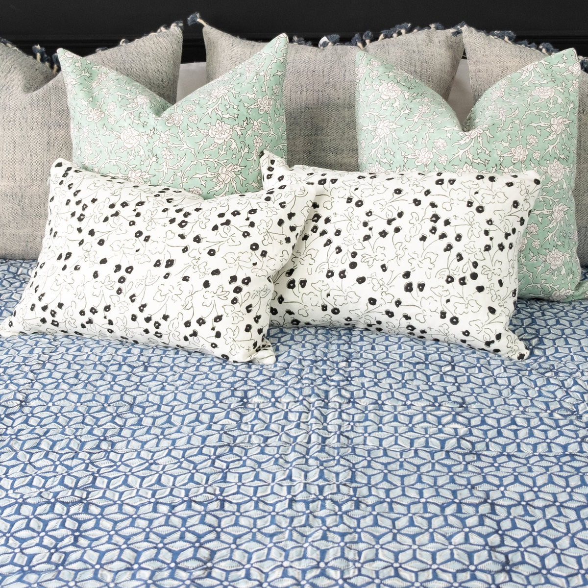 Brittany Celadon Block Print Pillow - Allem Studio Textiles | ALLEM STUDIO