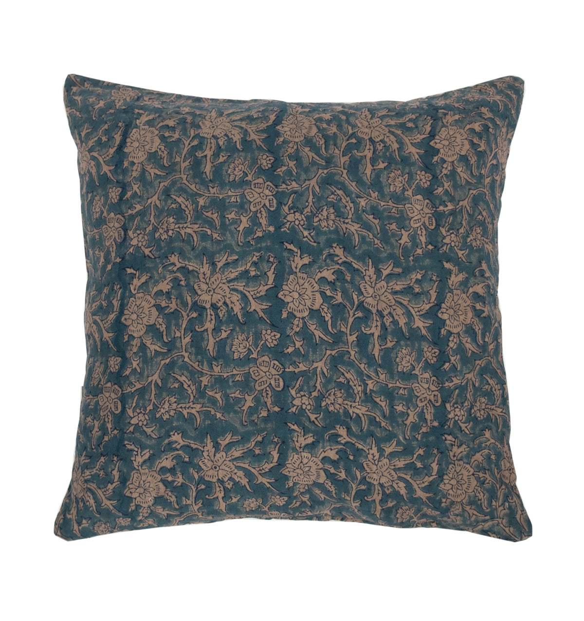 Brittany Blue Tan Block Print Pillow - Allem Studio Textiles | ALLEM STUDIO